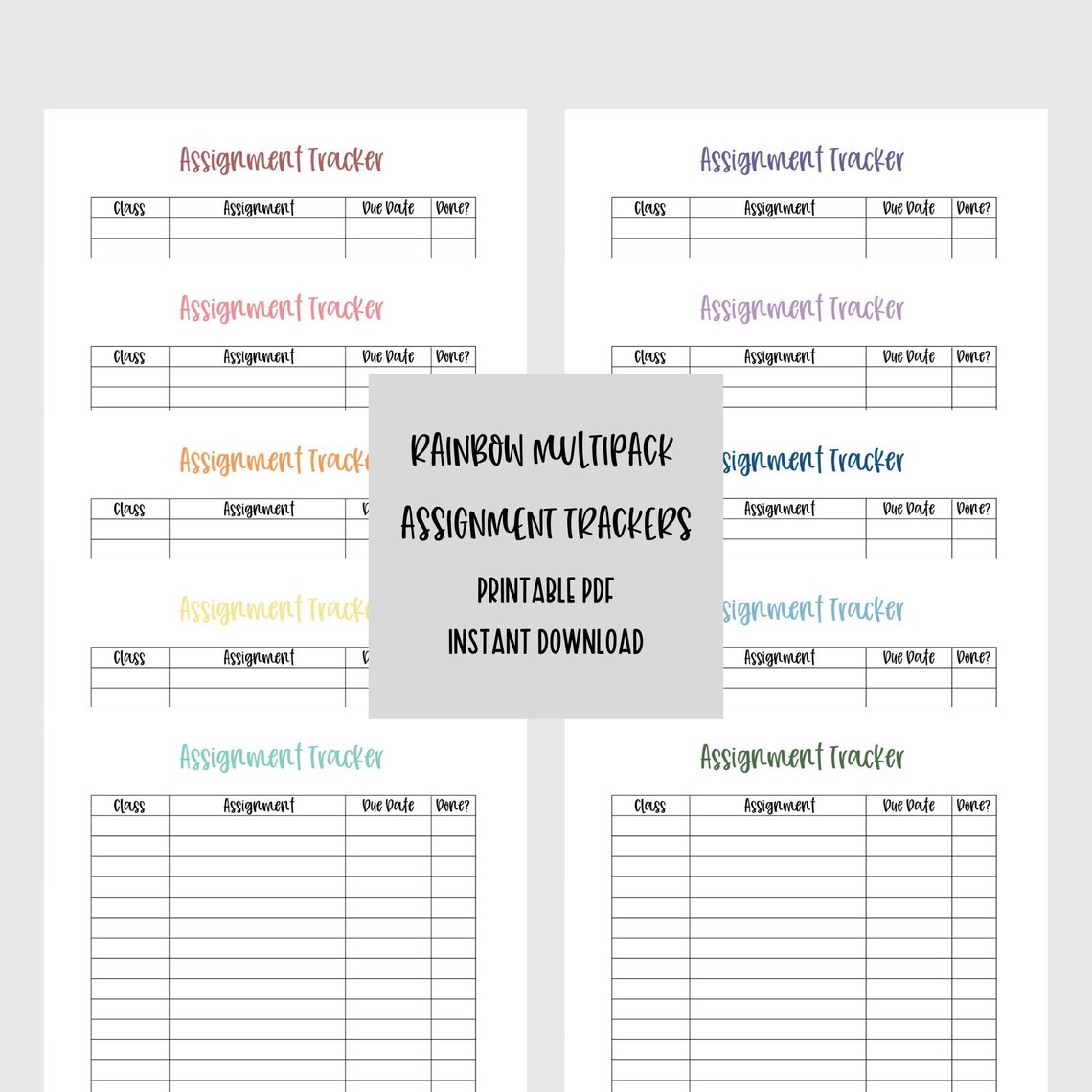 Printable Assignment Tracker Rainbow Assignment Tracker | Etsy