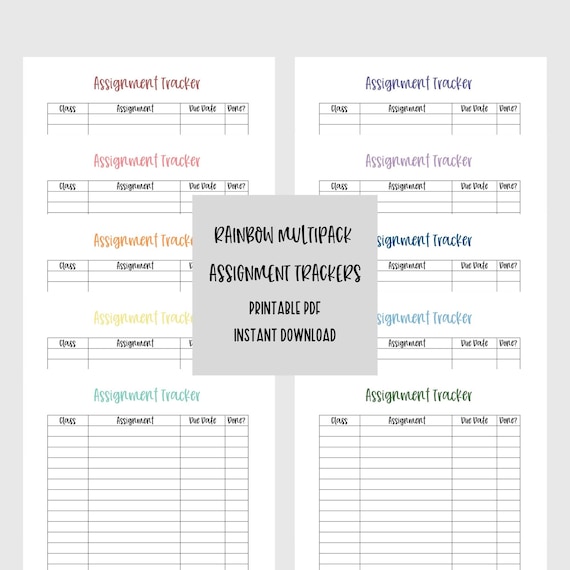 Printable Assignment Tracker Rainbow Assignment Tracker | Etsy