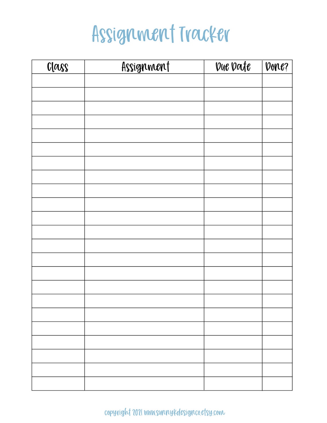 Printable Assignment Tracker Rainbow Assignment Tracker | Etsy
