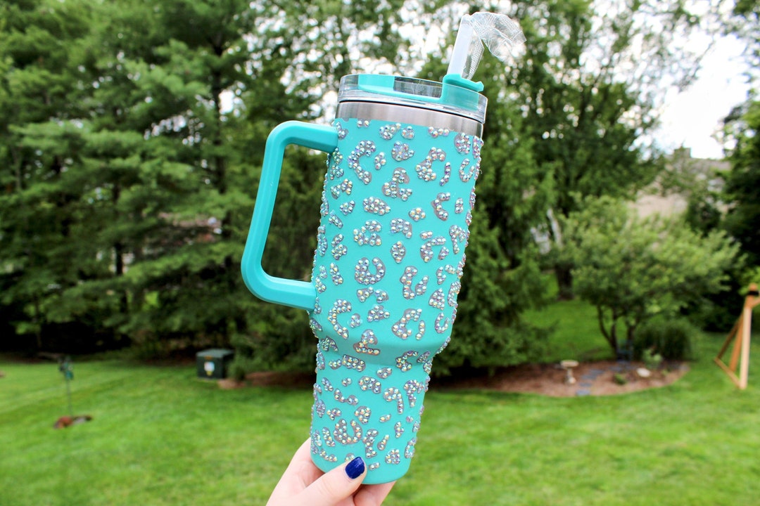 Rhinestone Leopard Stanley Dupe, Bling Lepoard Tumbler, Leopard Stanley ...