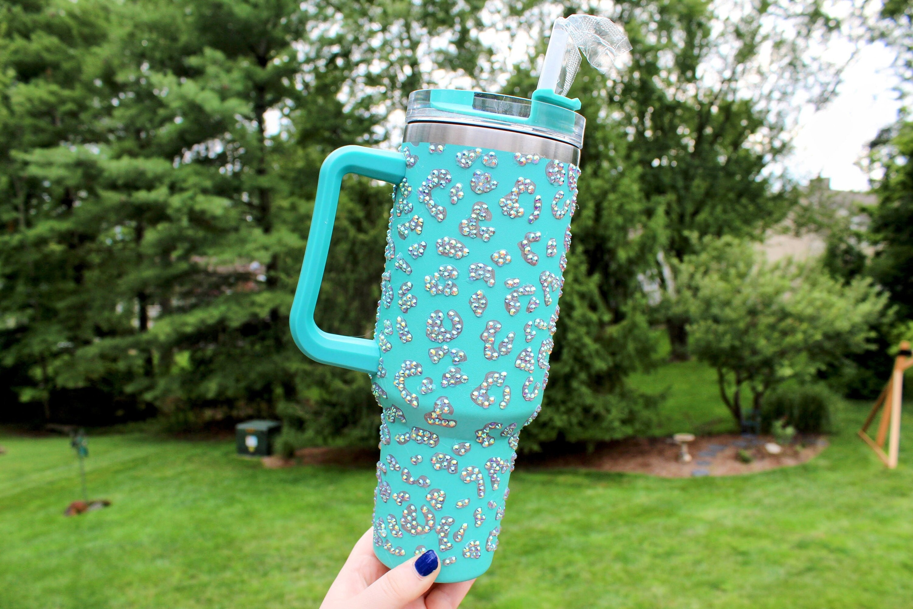 Rhinestone Leopard Stanley Dupe, Bling Lepoard Tumbler, Leopard Stanley ...