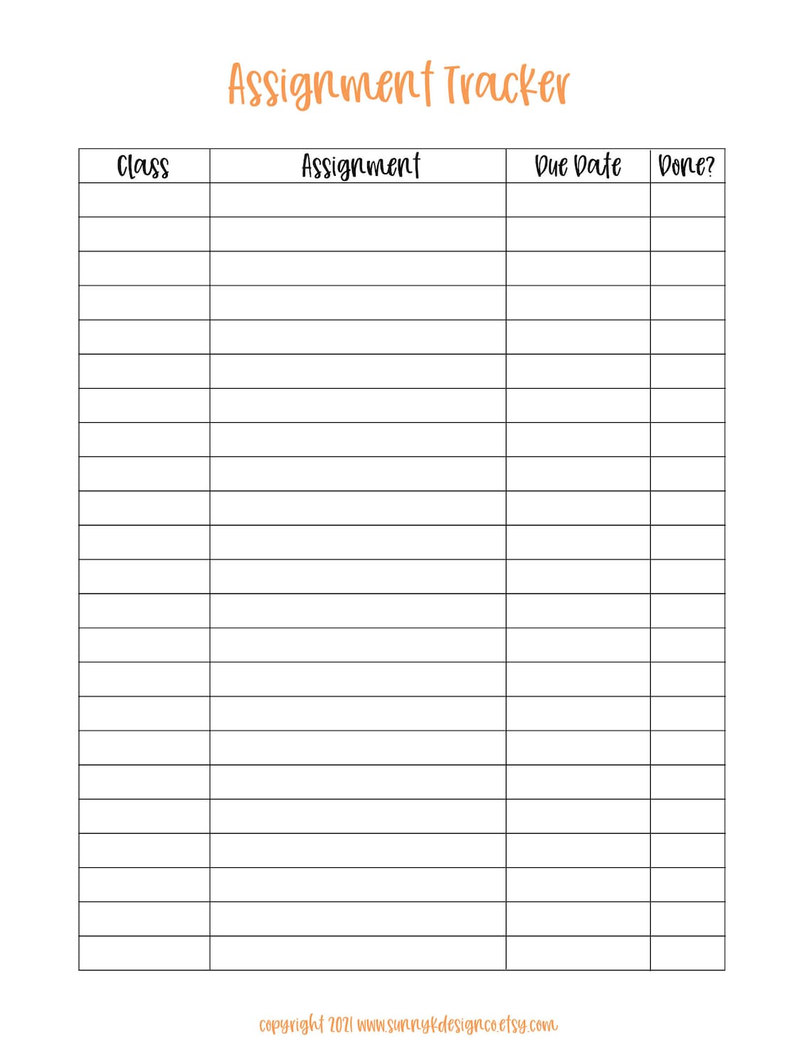 Printable Assignment Tracker, Rainbow Assignment Tracker, Homework ...