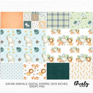 Safari Animals Digital Paper, Jungle Safari Paper, Watercolor ...