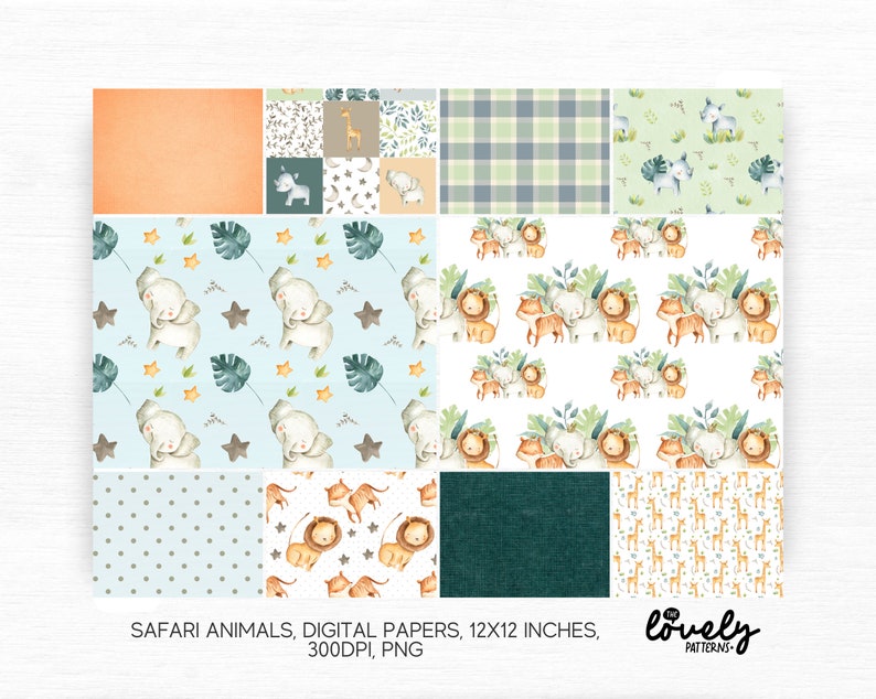 Safari Animals Digital Paper, Jungle Safari Paper, Watercolor ...