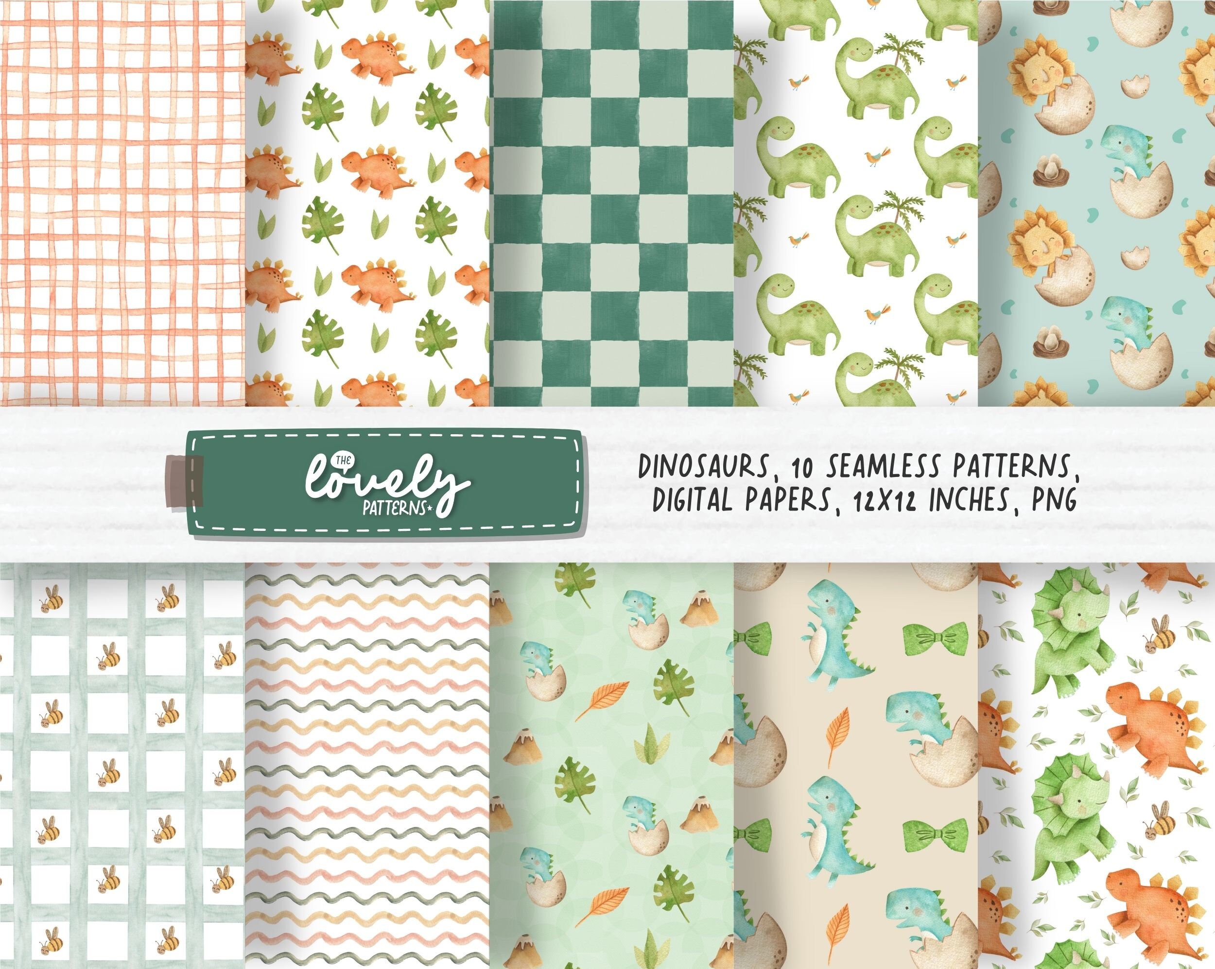 Set 10 Dinosaurs Seamless Digital Papers, Dino Scrapbook Paper, Dino ...