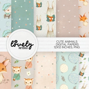 Cute Animals Watercolor Theme Bear Digital Paper Bunny - Etsy