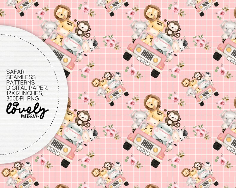 1 Seamless Digital Pattern Safari Pink Printable Animals - Etsy