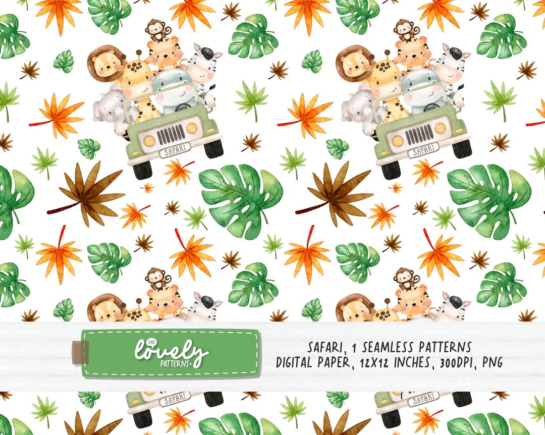 1 Seamless Digital Pattern, Safari Drive Paper Printable, Jungle ...