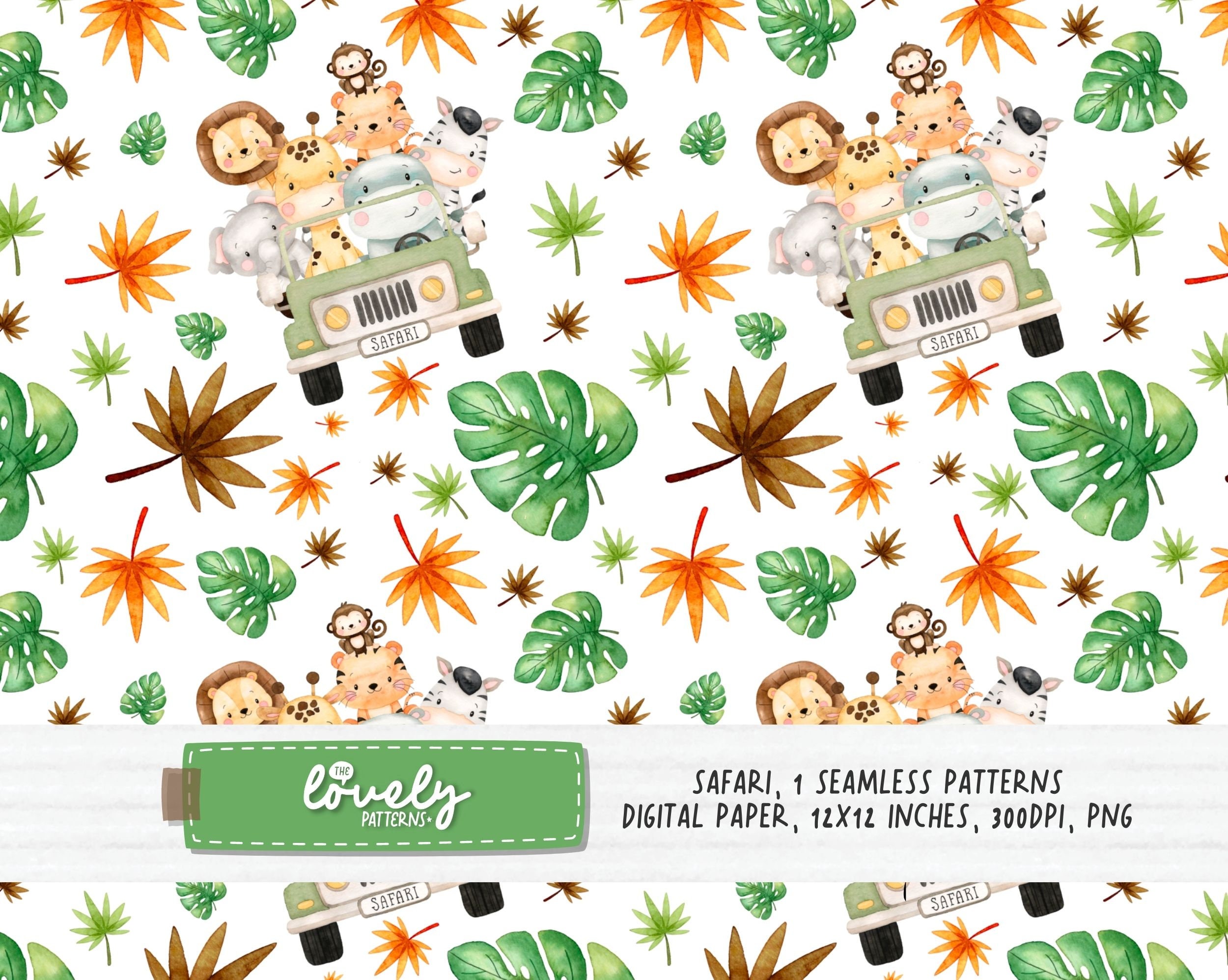 1 Seamless Digital Pattern, Safari Drive Paper Printable, Jungle ...