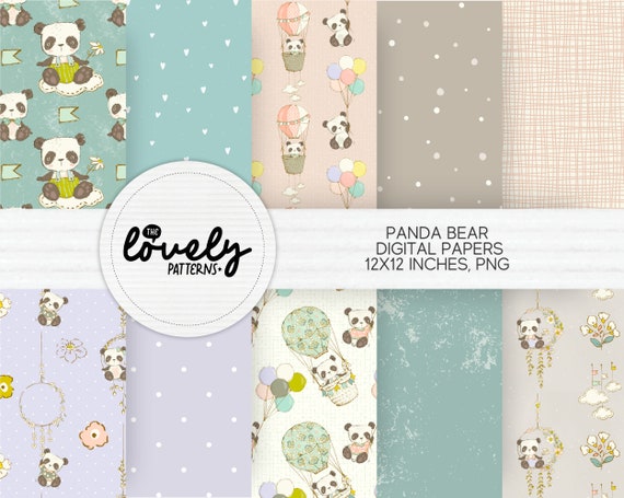 Panda Bear Digital Paper Watercolor Panda Pattern Panda - Etsy