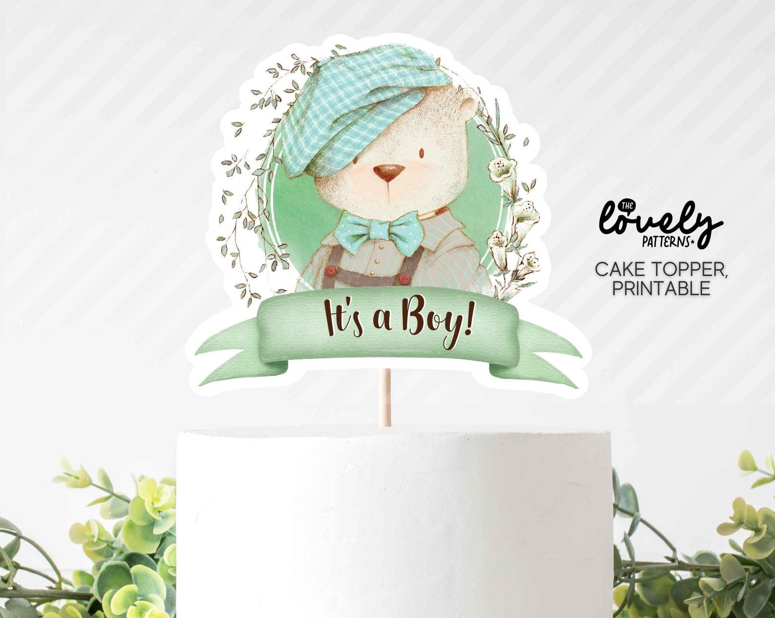 Bear Cake Topper Printable, Bear Baby Shower Cake Topper, Cute Bear ...