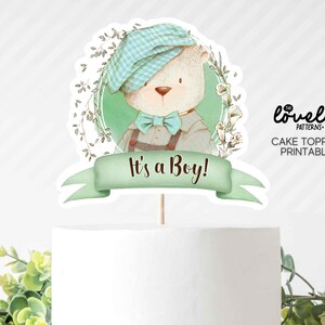 Bear Cake Topper Printable, Bear Baby Shower Cake Topper, Cute Bear ...