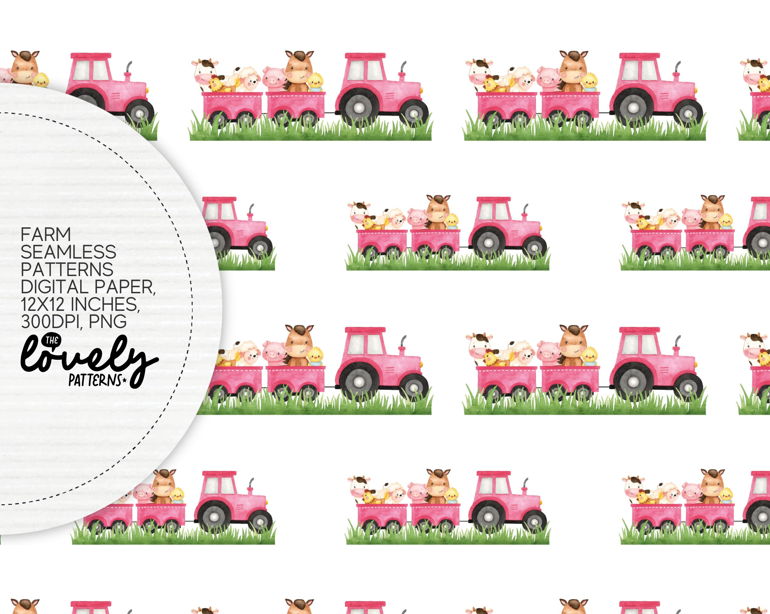 Tractor Farm Pink Pattern PNG, Farm Pattern Sublimation, Repeat Pattern ...