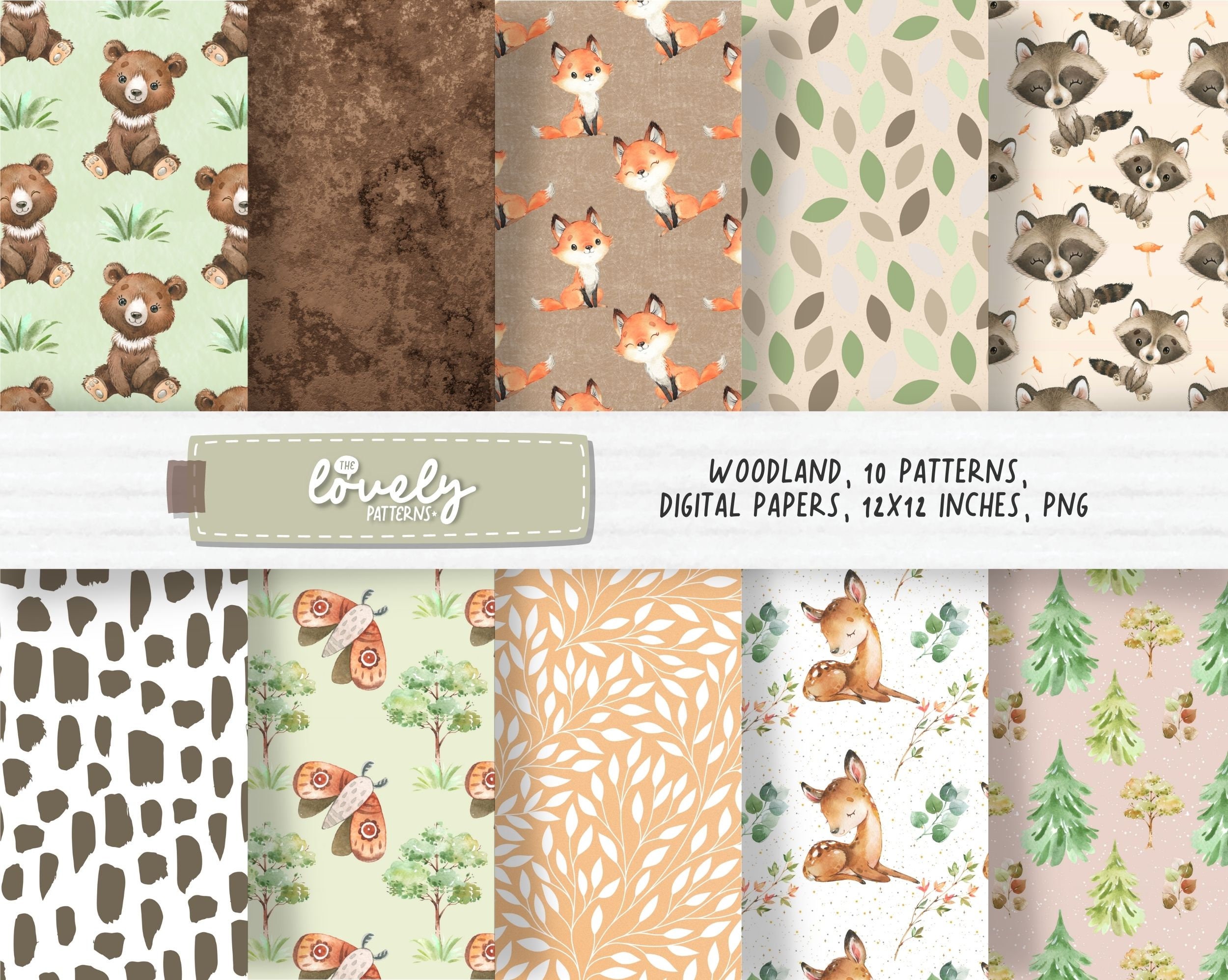 Woodland Digital Paper, Animals Forest Pattern, Nursery Background ...