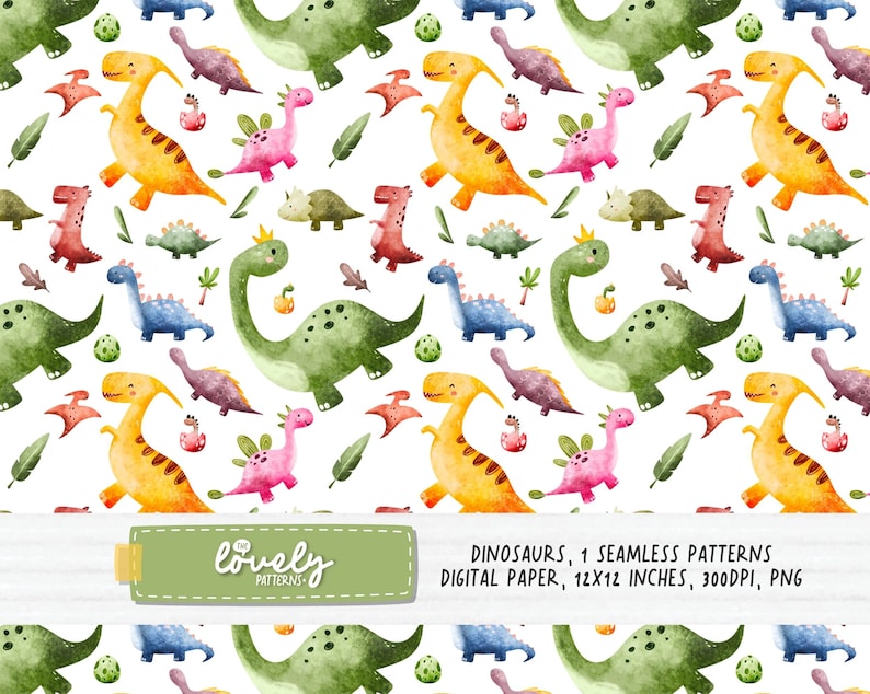 Dinosaurs Pattern, 1 Seamless Digital Pattern, Dino Paper Printable ...