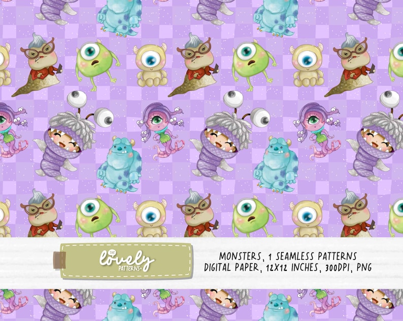 Monsters Pattern Digital, Boo Digital Paper, Mike Repeating Pattern ...