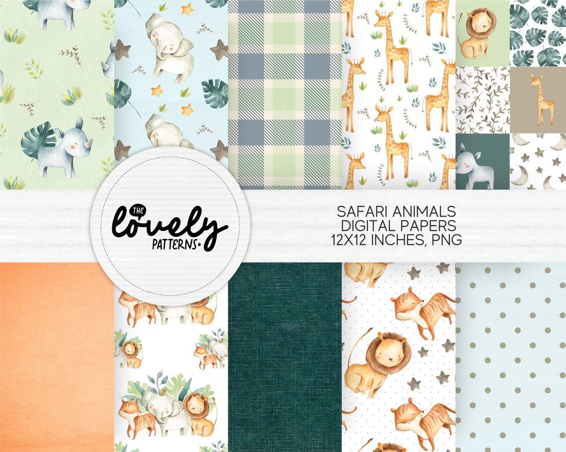 Safari Animals Digital Paper Jungle Safari Paper Watercolor - Etsy