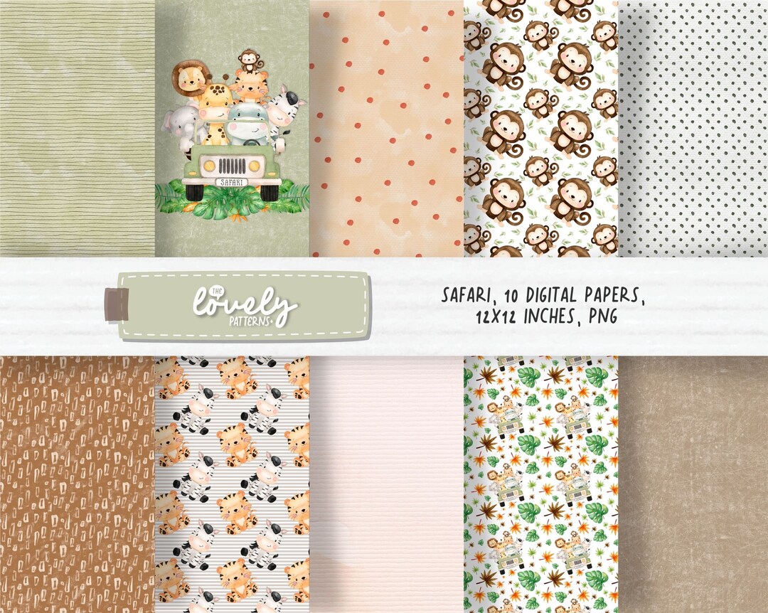 Safari Digital Paper, Safari Paper Printable, Watercolor Background ...
