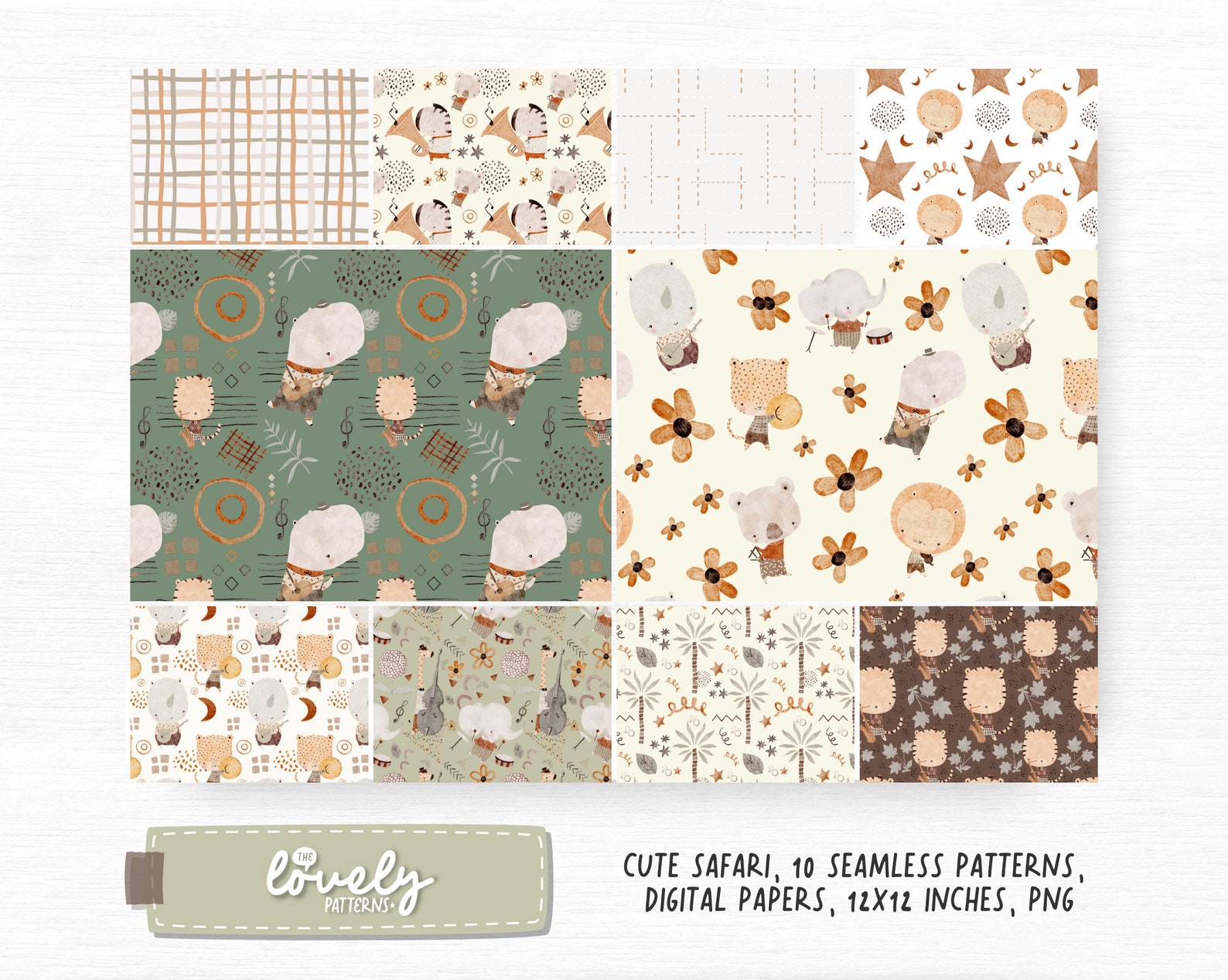 Cute Safari Seamless Patterns, Baby Scrapbook Paper, Animals Cute ...