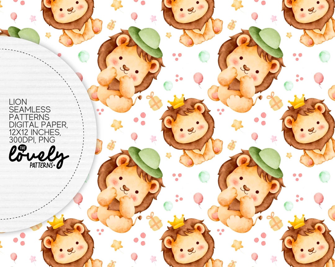 1 Seamless Digital Pattern, Safari Paper Printable, Lion Watercolor ...