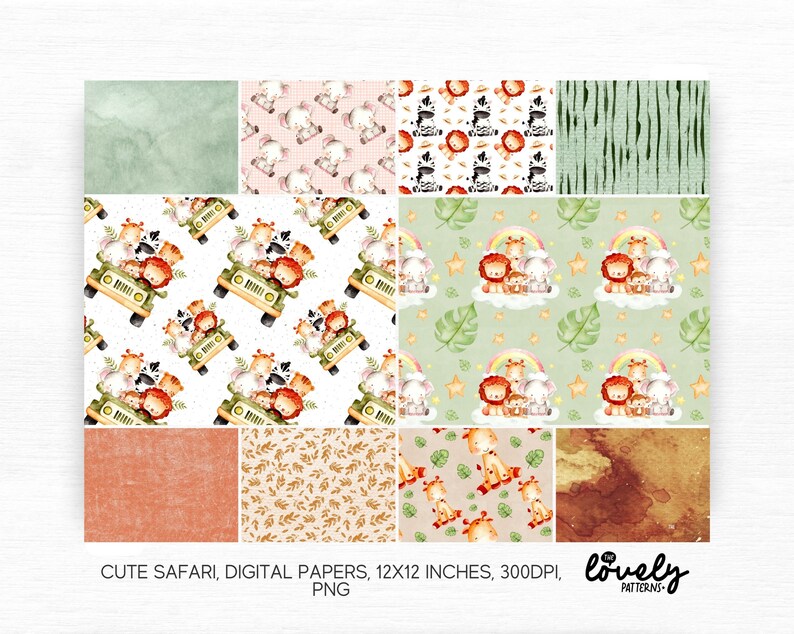 Safari Zoo Digital Paper, Jungle Safari Paper, Nursery Paper, Animal ...