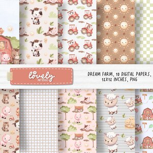 Farmhouse Printable Paper, Farm Seamless Pattern, Baby Farm Animal ...