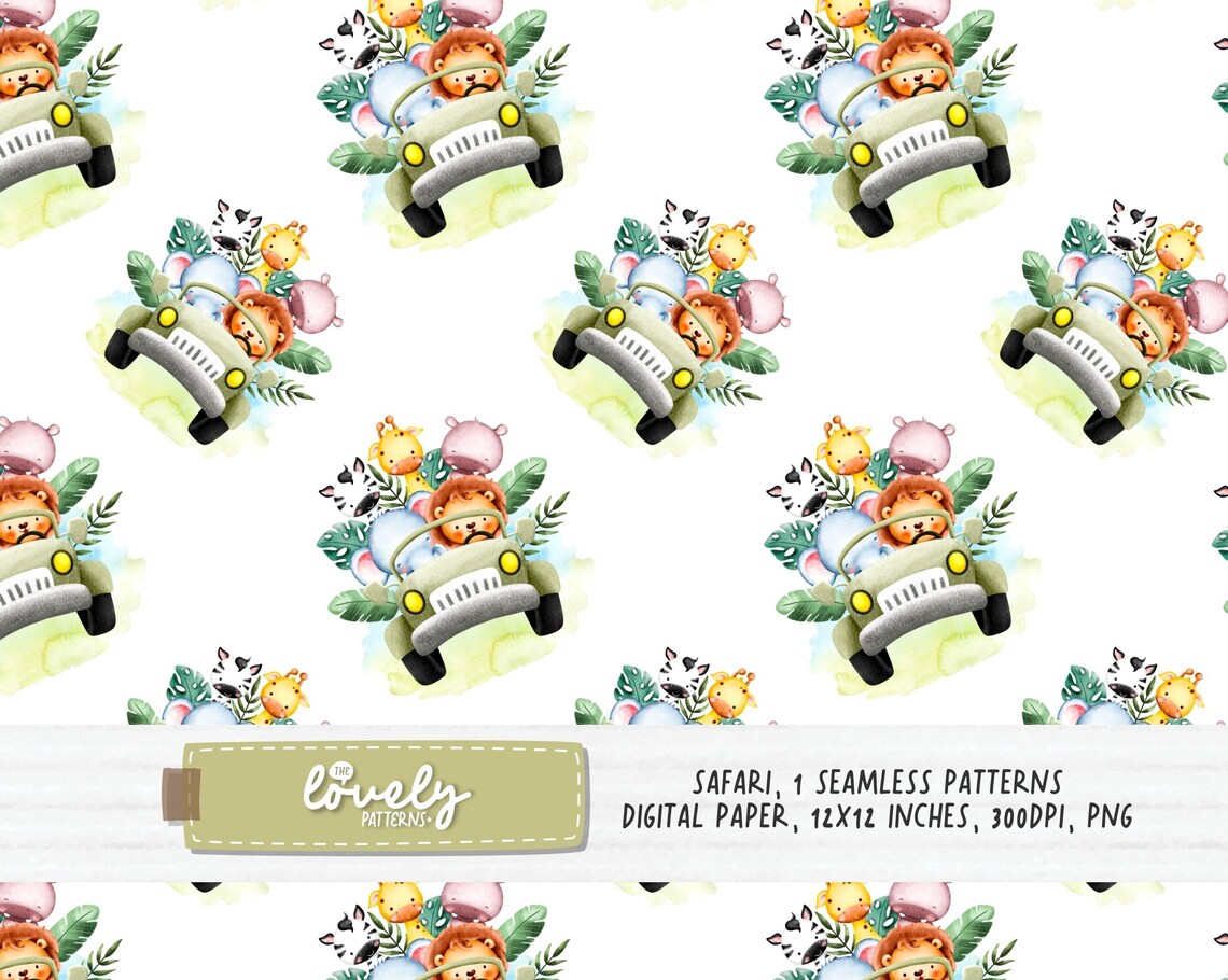 Safari Drive Seamless Pattern, 1 Seamless Pattern, Jungle Drive ...