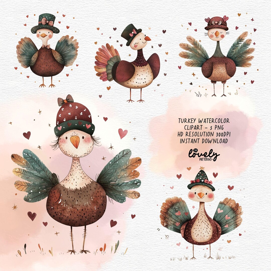 Cute Turkey PNG, Turkey Watercolor Sublimation, Thanksgivin Clipart ...