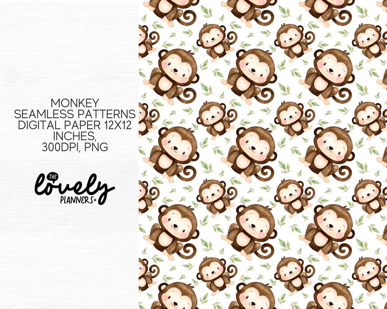 1 Seamless Digital Pattern Monkey Paper Printable Animals | Etsy