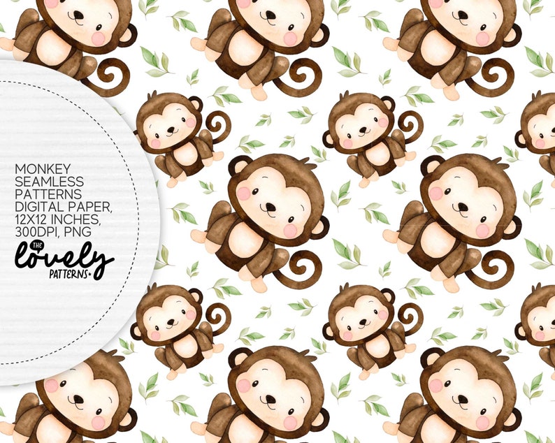 1 Seamless Digital Pattern Monkey Paper Printable Animals - Etsy