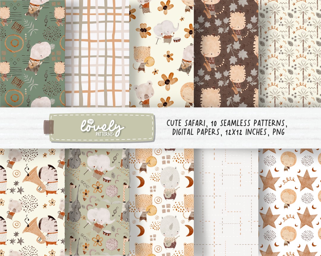 Cute Safari Seamless Patterns, Baby Scrapbook Paper, Animals Cute ...