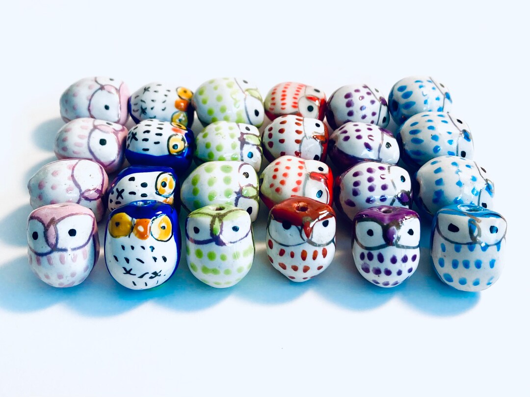 Ceramic Owl Beads Available in 6 Different Colors of Glaze - 4 Beads ...
