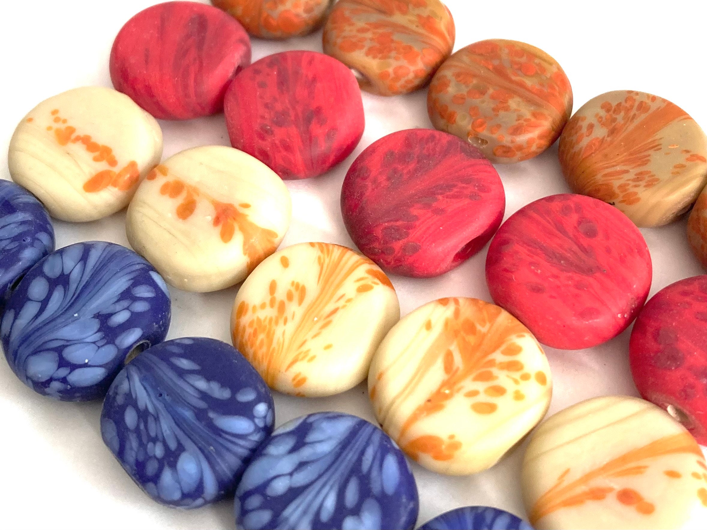 Matte Finish, Flat Round, Glass Beads With Marbled Design Available in ...