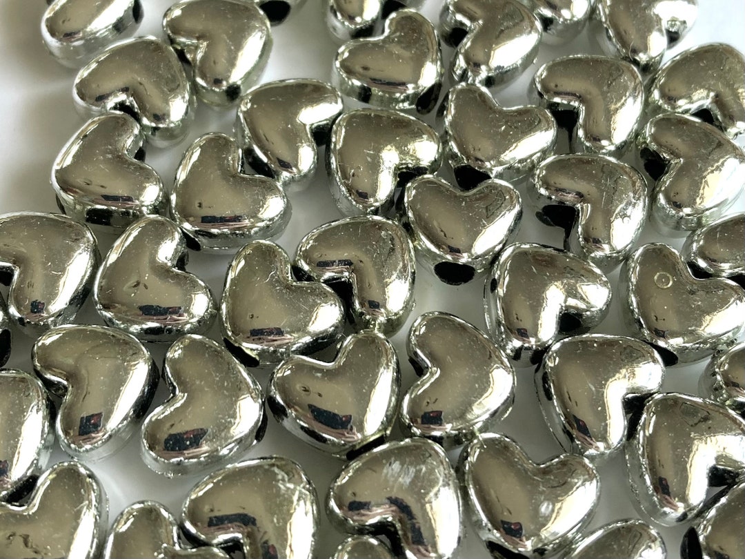 Metallic Silver Light Plastic Pony Bead Hearts 50 Beads Approximately 12mm X 10mm X 7mm Hole ...