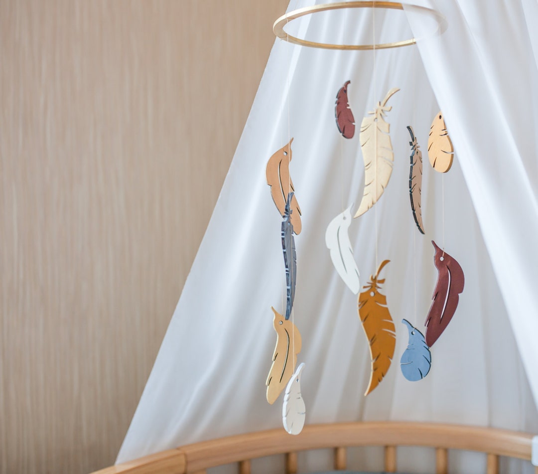 Feather Baby Mobile - Baby Mobile Feathers - Nursery Decor - Baby ...