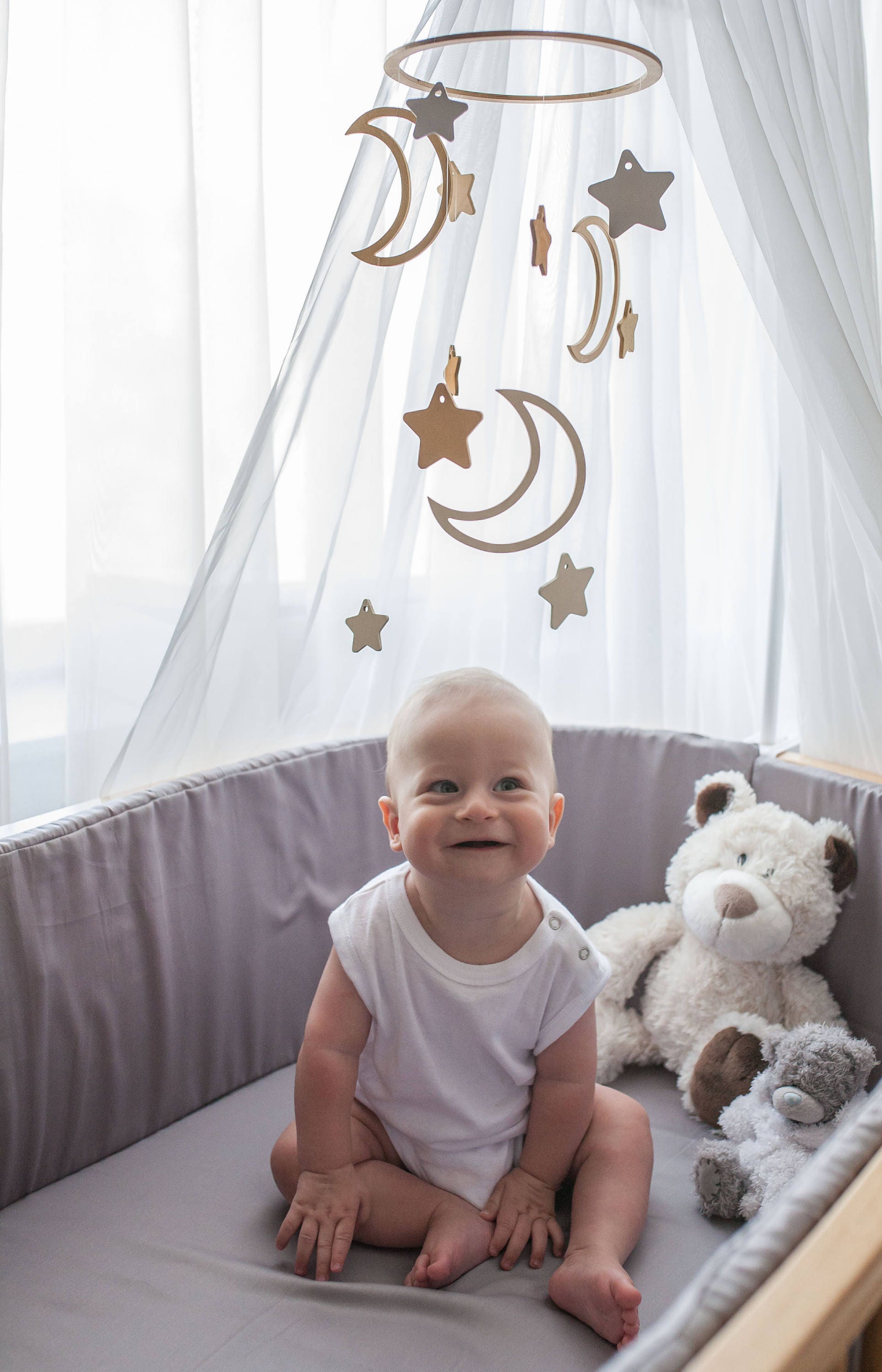 Baby mobile Moon Expecting mom gift Wooden mobile | Etsy