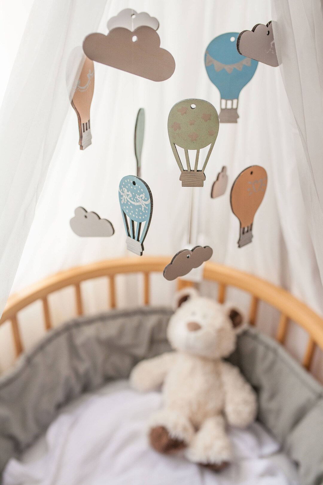 Wooden Mobile Hot Air Balloon Baby Wooden Baby Mobile ballon Baby ...