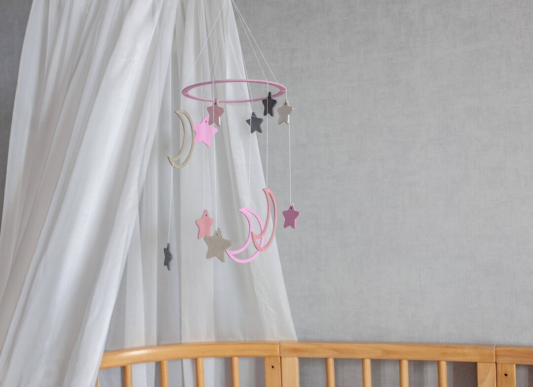 Celestial Baby Mobile Girl Moon Baby Mobile Moon Mobile for Baby Pink ...