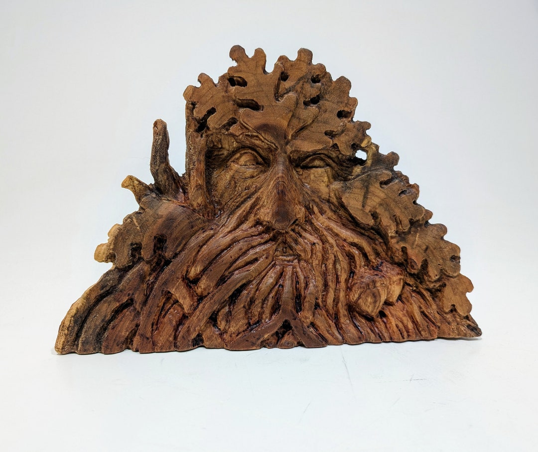 Green Man Hand Carved Cherry Wood - Etsy