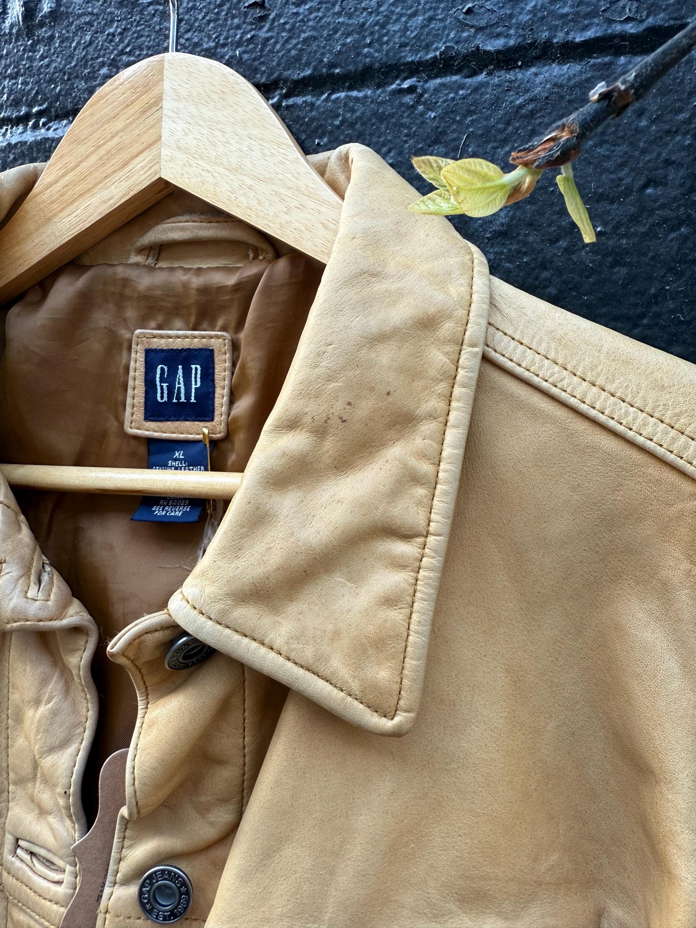 Vintage Gap Tan/yellow Genuine Leather Jacket - Etsy