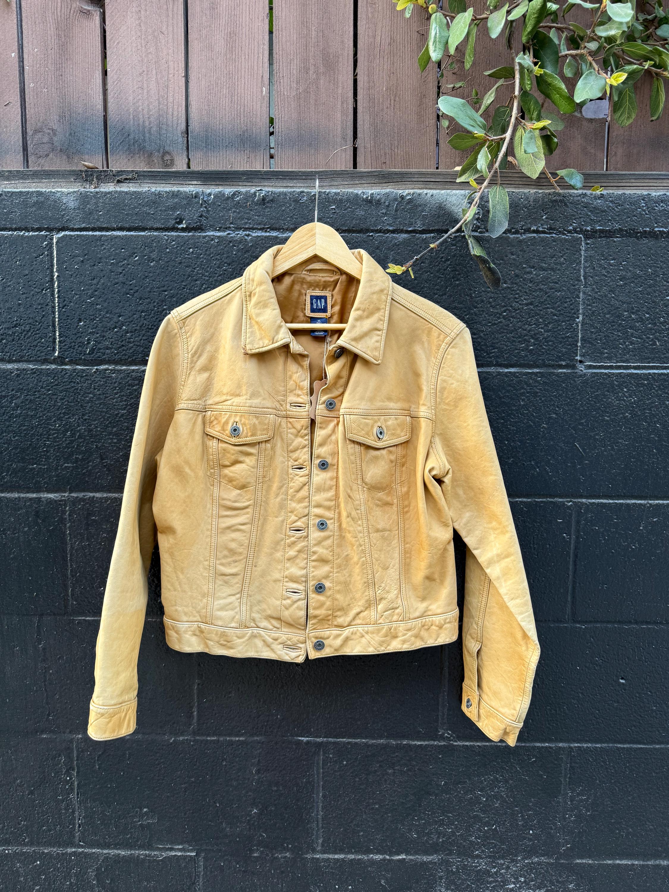 Vintage Gap Tan/yellow Genuine Leather Jacket - Etsy