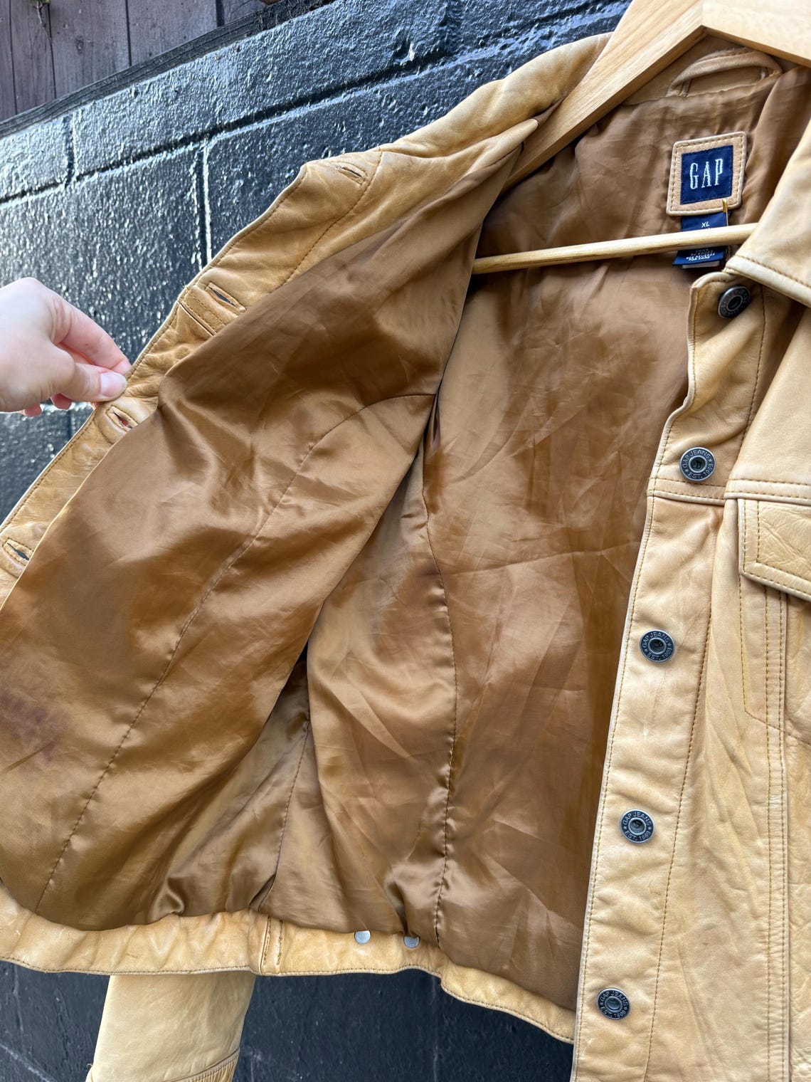 Vintage Gap Tan/yellow Genuine Leather Jacket - Etsy
