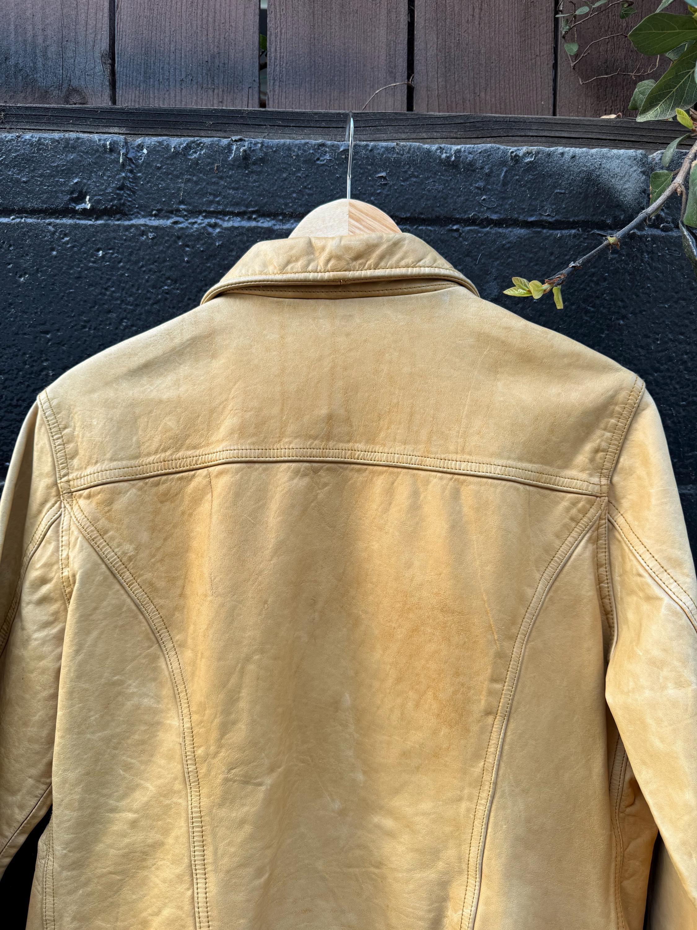 Vintage Gap Tan/yellow Genuine Leather Jacket - Etsy