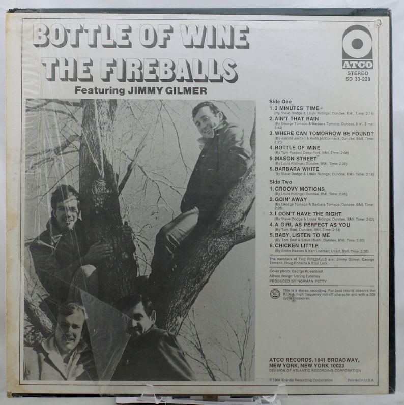 The Fireballs - Bottle of Wine - ATCO SD 33-239 Stereo - First Issue - 1968 - Etsy