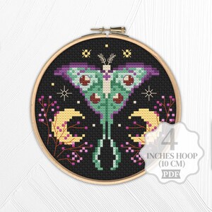 Luna Moth Cross Stitch Pattern PDF, Witchy Cross Stitch, Floral Moon Small Tiny Insect Butterfly ...