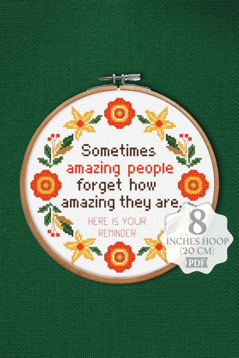 Emotional Support Cross Stitch Pattern You Are Amazing Motivational ...