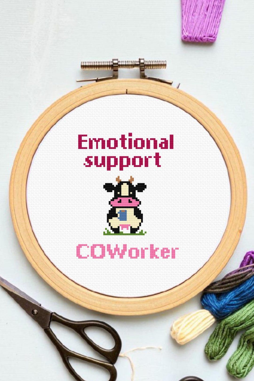 Emotional Support Cow Cross Stitch Pattern: Office Sign (PDF Download ...