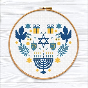 Small Hanukkah Cat Cross Stitch Pattern PDF, Peace Easy Cute Holiday ...