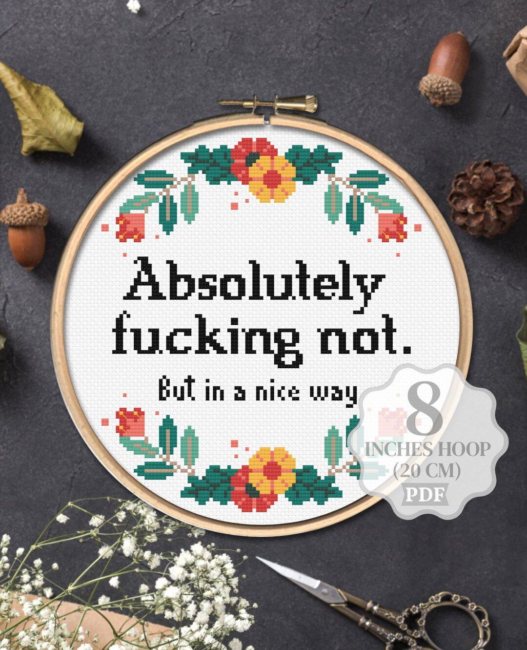 Absolutely Fucking Not Cross Stitch Pattern PDF, Funny Sassy Sarcastic ...