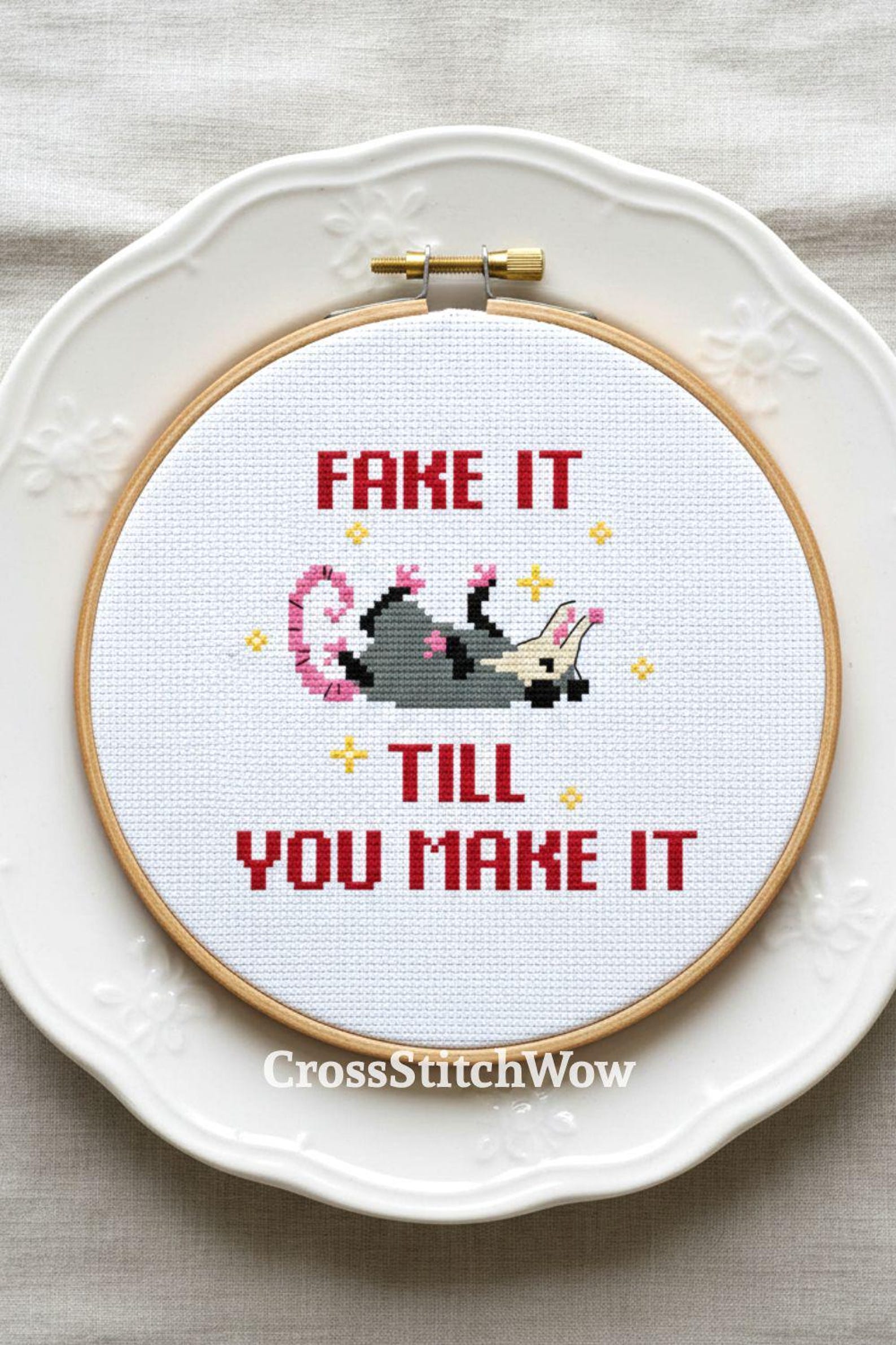 Fake It Possum Cross Stitch Pattern Funny Meme Sarcastic (digital PDF ...